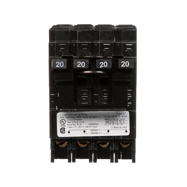 Q22020CT2 - Siemens Quadplex One Outer 20 Amp Double-Pole and One Inne ...